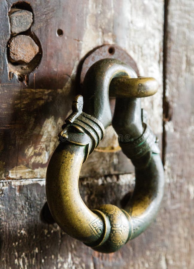 Old Door Handle on Vintage Wood Doors. Stock Image - Image of close ...