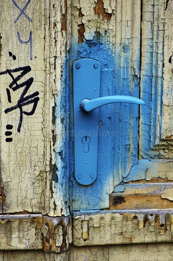 Old Door Handle Sprayed with Blue Paint, HDR Stock Image - Image of ...