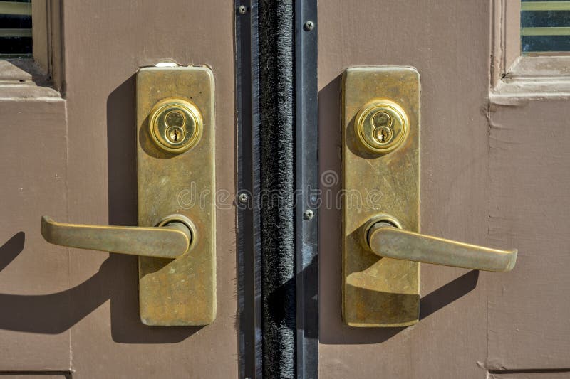 Old Door Handles on an Office Building Stock Image - Image of detail ...