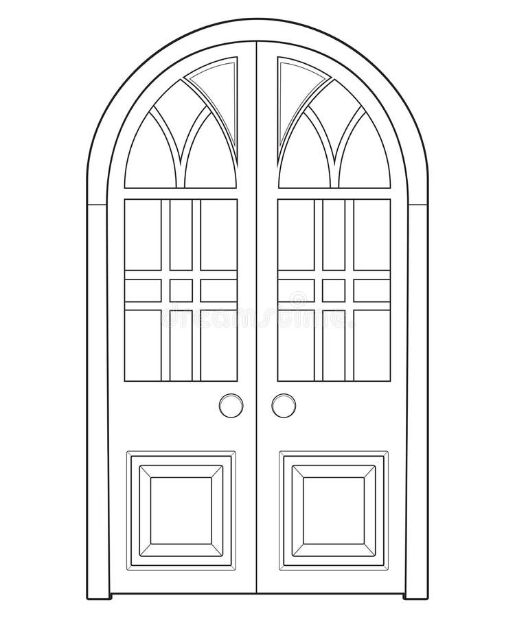Set of Old Door Line Vector Art. Old Door Isolated on White Background ...