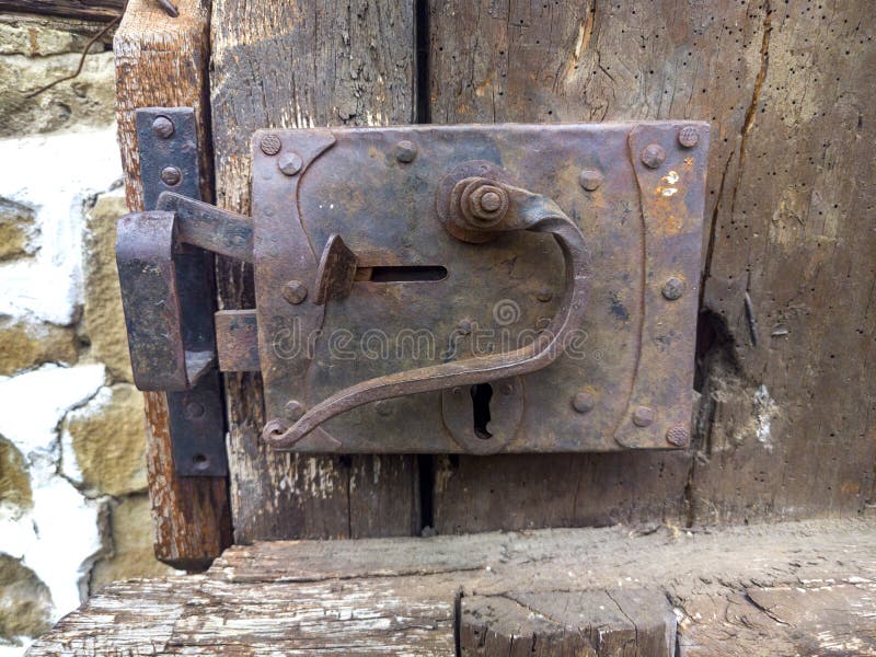Old door lock. Close up stock photo. Image of ancient - 253487788
