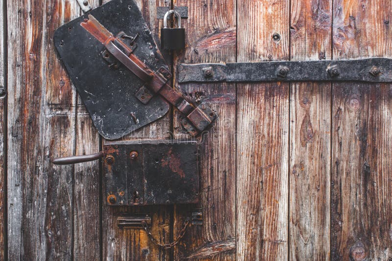 Old Door, Wood Texture, Metal Latch Lock. Stock Image - Image of closed ...