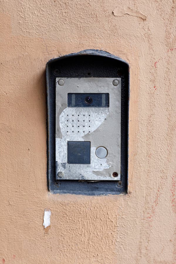 Old Doorbell Button Panel and Intercom. Stock Image - Image of home ...