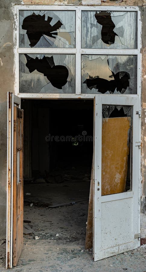 Old Doors and Windows with Broken Glass Stock Photo - Image of building ...