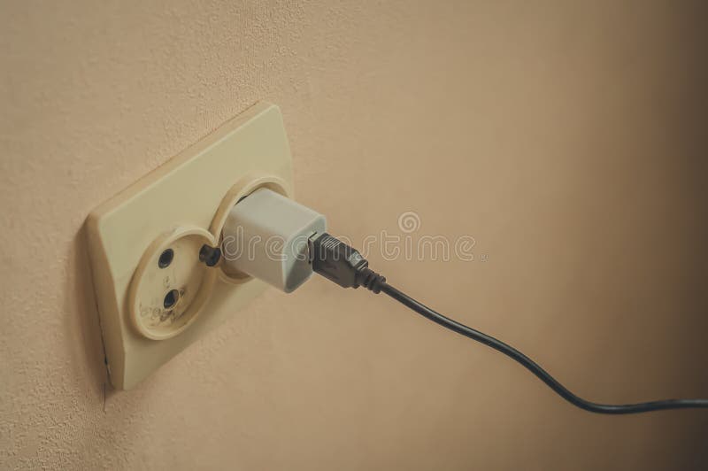 Old Double Wall-built Electrical Outlet. Background, Selective Focus ...