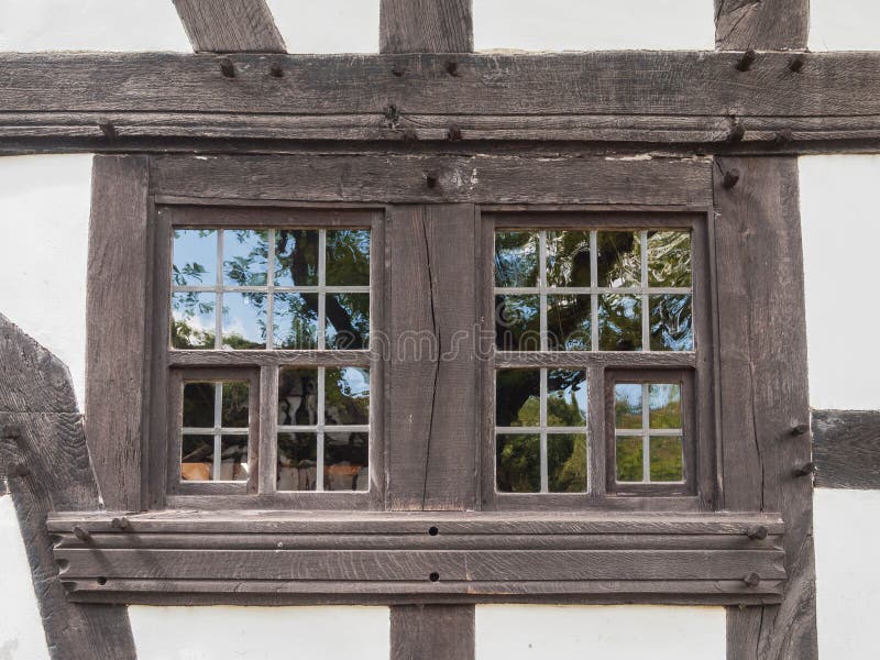 Old Double Window at a Hlaf-timbered House Stock Image - Image of house ...