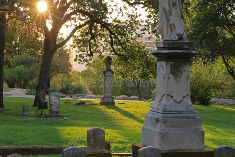 Old Downtown Cemetery in Evening Lights Stock Image - Image of trees ...