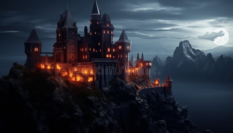 Old Dracula Vampire Castle 3d Render Generative AI Stock Illustration ...