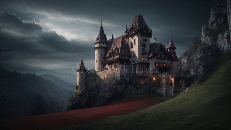 Old Dracula Vampire Castle 3d Render Stock Illustration - Illustration ...