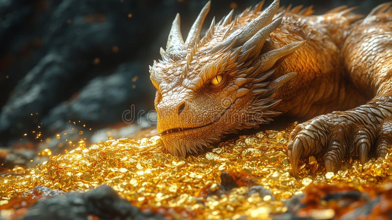 Old Dragon Hoarding Gold Guards the Gold in the Cave, Generative AI ...