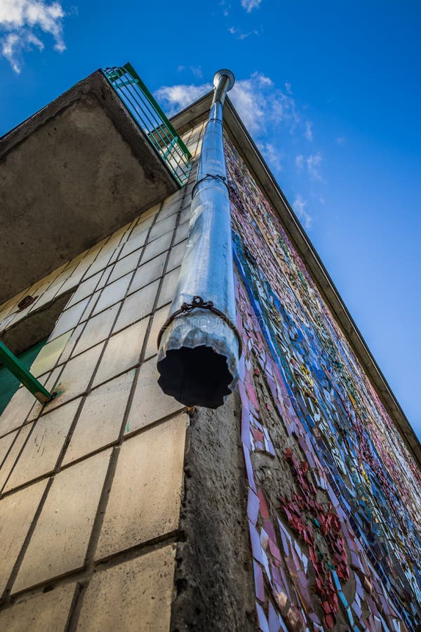 An Old Drainpipe at the Corner of a Building. the Old Downpipe is ...
