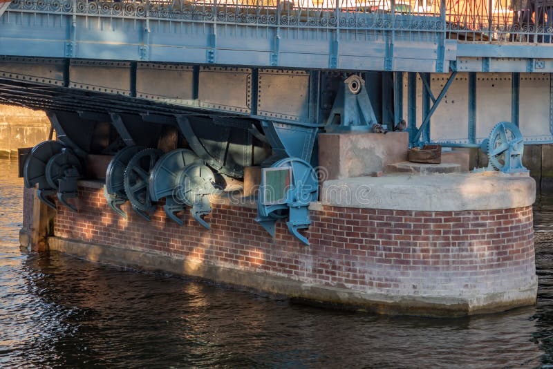 Old drawbridge mechanism stock image. Image of machinery - 135179393