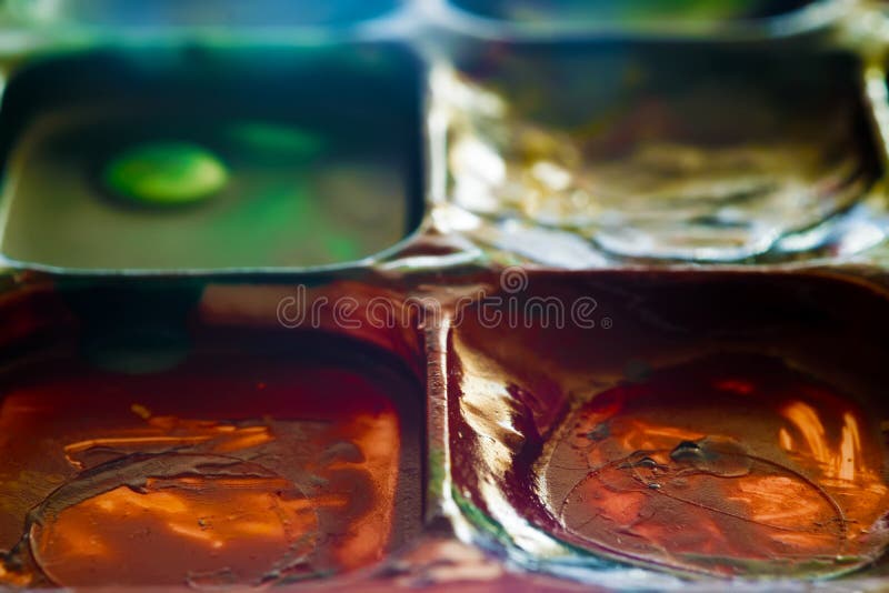 An Old Dried Palette with Different Colors. Macro. Stock Image - Image ...