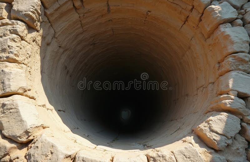 Old Dry Well Inside. Dark, Deep Hole Made from Stone Bricks. Ancient ...
