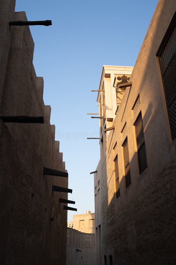Old Dubai Buildings And Traditional Arabian Street Historical Al