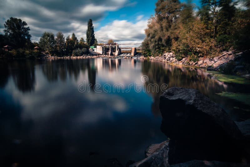 Old Dam in Rural Site Long Exposure Shot Stock Photo - Image of boat ...