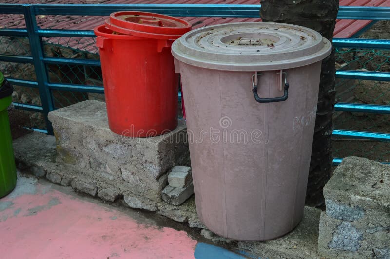 Old Dustbin on the Park at the Roadside Stock Image - Image of garbage ...