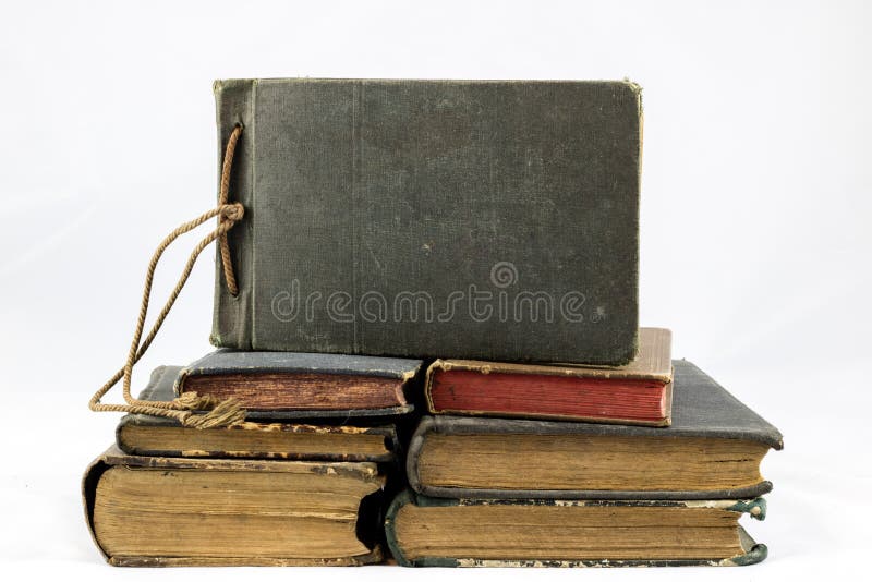 Old Dusty Books on a Light Countertop. Library Items in Old Bindings ...