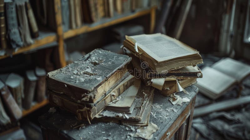 Old Dusty Books in an Abandoned Library Stock Image - Image of library ...