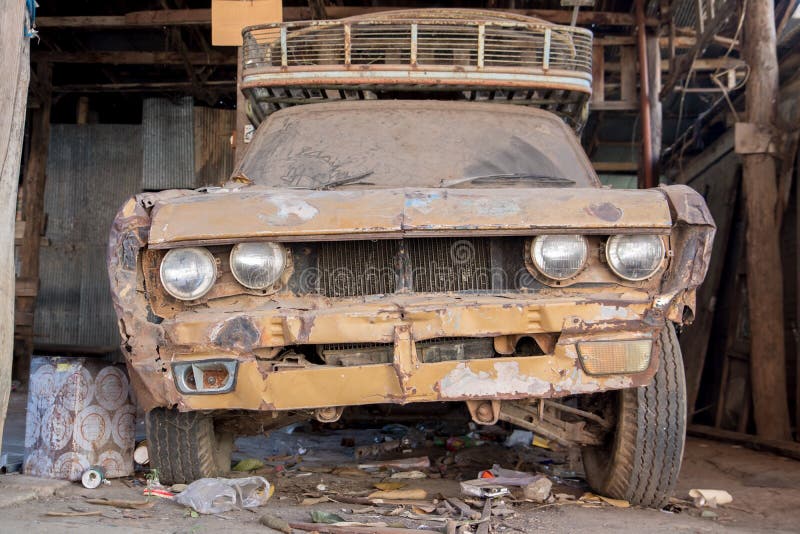 The Old Dusty Car Parked in the Garage. Stock Photo - Image of ...