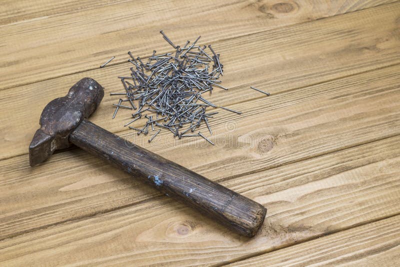 Old and Dusty Hammer and Nails Stock Image - Image of ancient, handyman ...