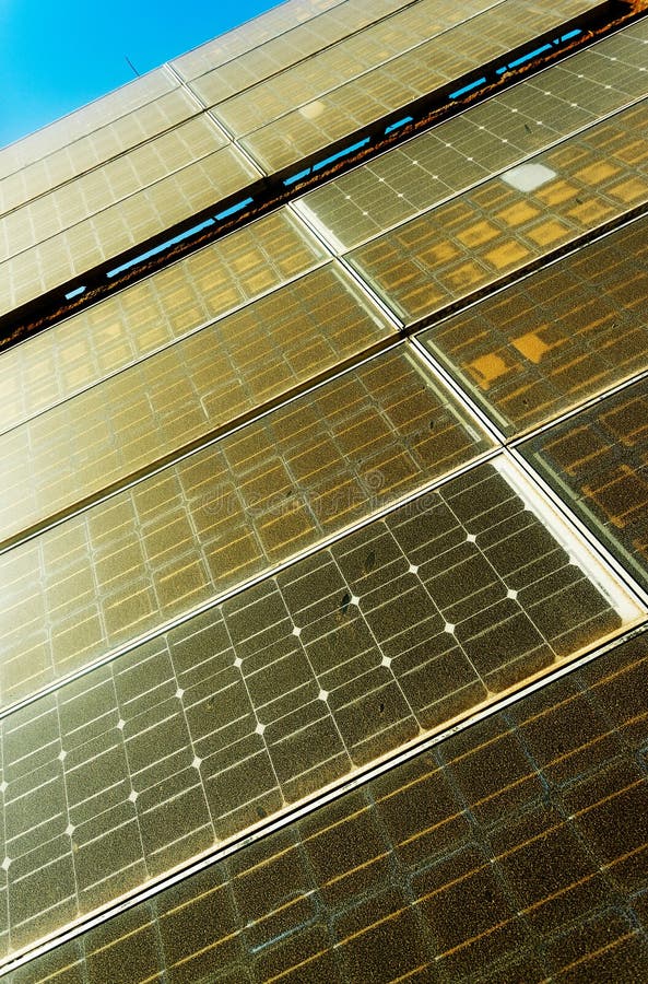 Dusty Solar Panel with Silo Background Stock Image - Image of ...