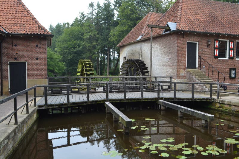 Old Dutch Water (twin)mill (wheel) Stock Image - Image of streaming ...