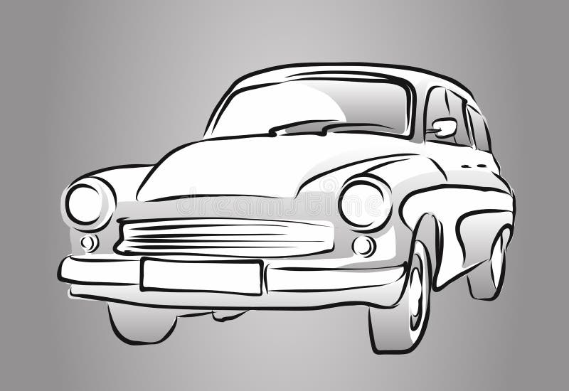 Old East German Car, Grey Shaded Sketch Stock Vector - Illustration of ...