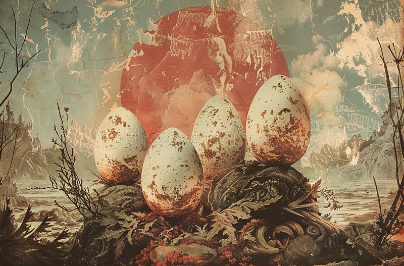- Old Easter Picture with Eggs, Generative Ai. Stock Illustration ...