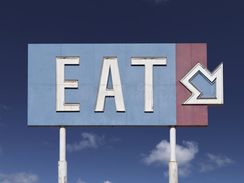 Old Eat Arrow Sign stock photo. Image of blue, restaurant - 27988334