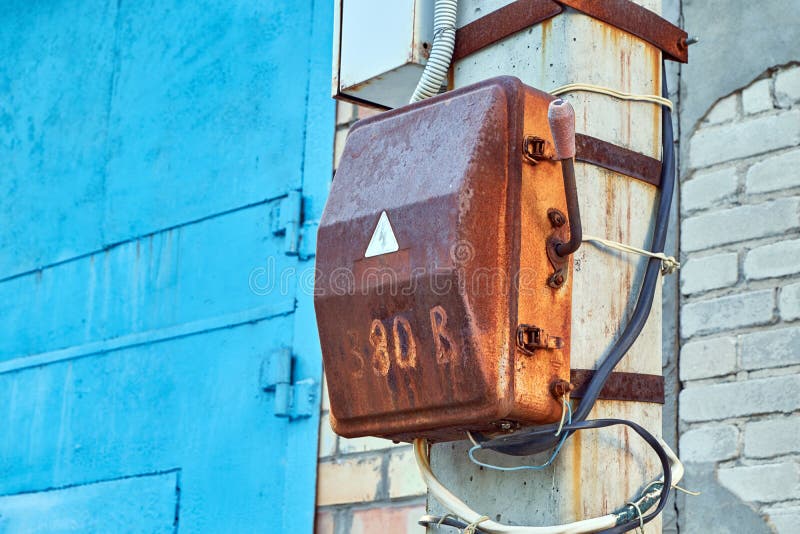 Old Electric Box with a Switch on a Concrete Pole. Stock Photo - Image ...