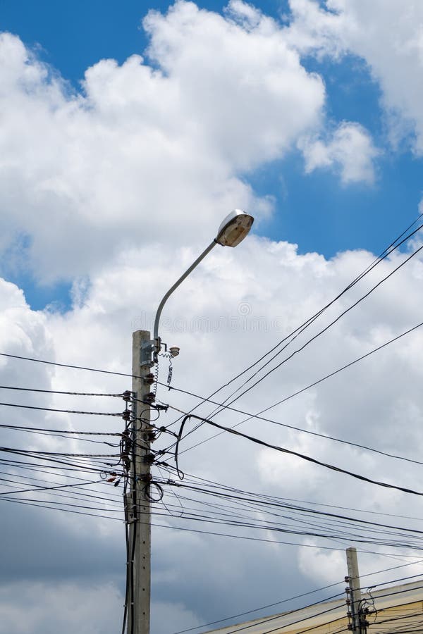 The Old Electric Bulb on the Electric Pole Stock Image - Image of pole ...