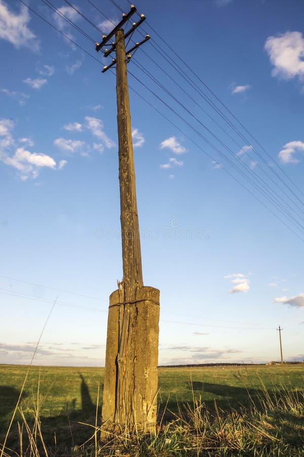 Old Electric Pole and Transmission Line Stock Image - Image of high ...