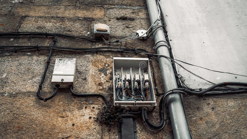 Old Electrical Box on Stone Wall Stock Image - Image of voltage ...