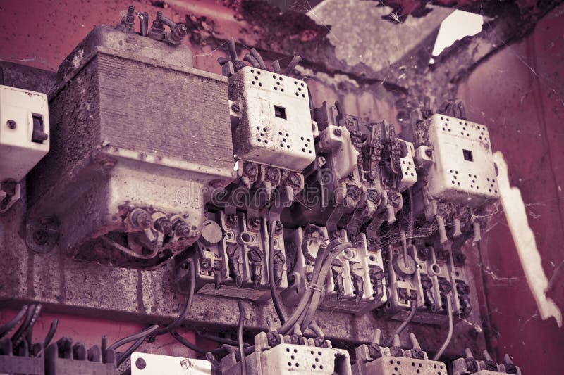 Old Electrical Control Panel Inside a Damaged Metal Junction Box Stock ...