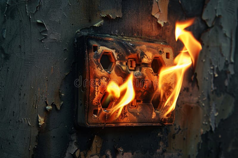 Old Electrical Outlet Burning on Damaged Wall Causing Fire Stock Image ...