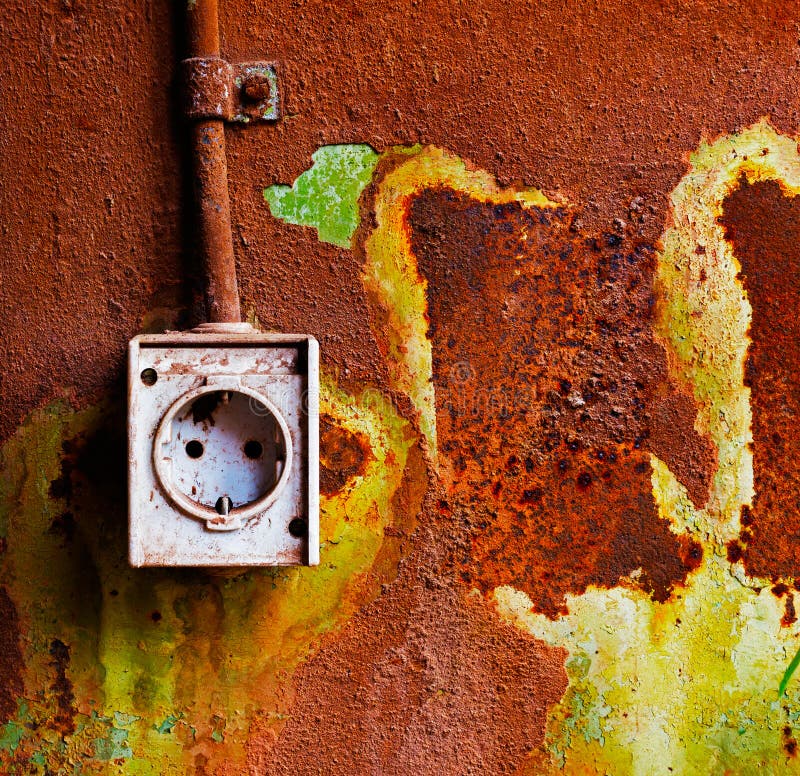 Old Electrical Outlet on Rusty Iron Wall Stock Photo - Image of connect ...