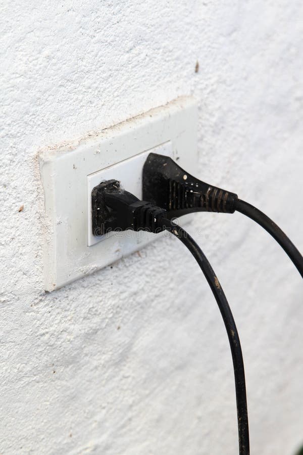 The Old Electrical Outlets Socket with Plug on Wall Stock Image - Image ...