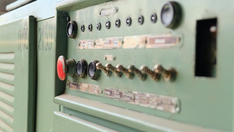 Old Electrical Panel in Abandoned Factory with Red Button and Shiny ...
