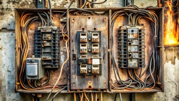 Old Electrical Panel with Burn Damage and Exposed Wiring. Generative AI ...