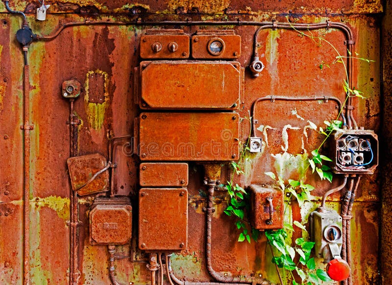 Old Electrical Panel on Iron Wall Stock Image - Image of industry ...