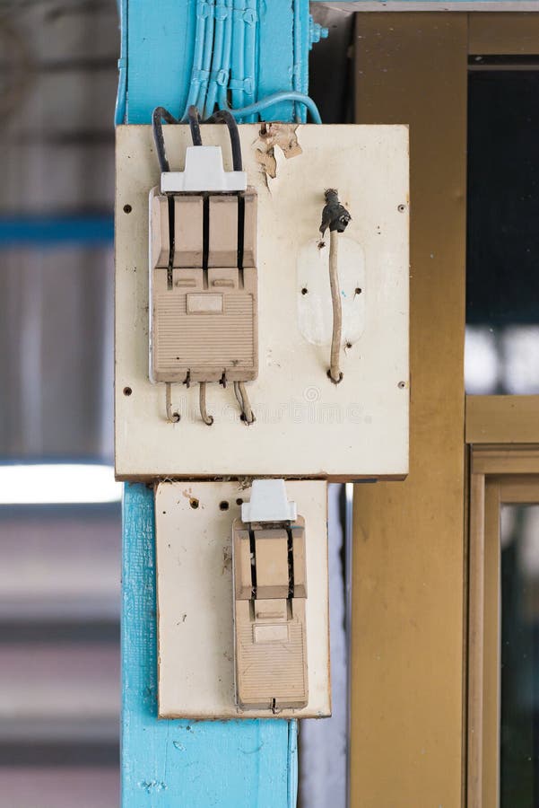 Old Electrical Power Safety Breaker with Socket Outlet. Stock Image ...