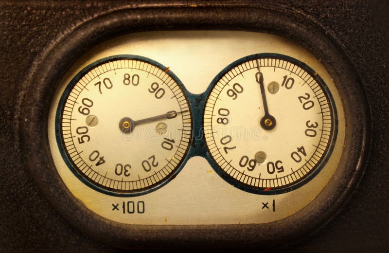 Old Electromechanical Counter - Two Dials and Needles Reading Zeros ...