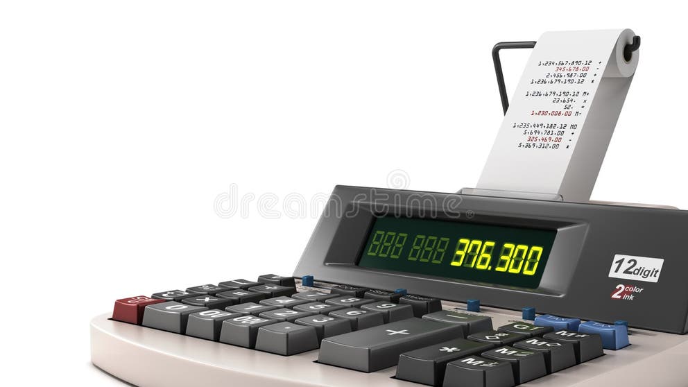Old Electronic Calculator Front View 3d Render on White Stock ...
