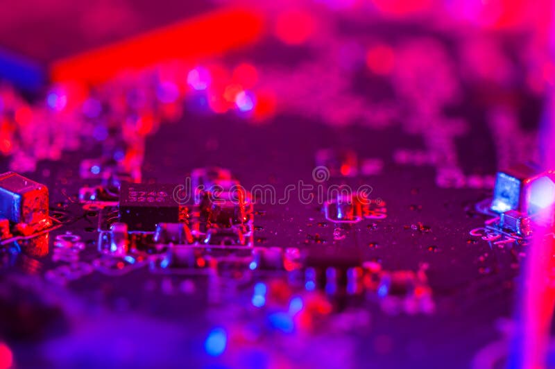 Old Electronic Circuit Board Close Up in Macro Photography, Red ...