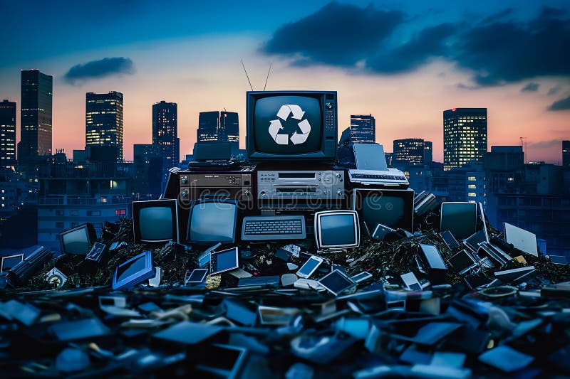 Old Electronic Devices in City. E Waste and Recycling Concept Stock ...