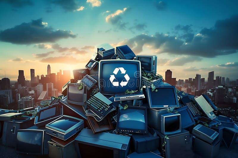 Old Electronic Devices in City. E Waste and Recycling Concept Stock ...