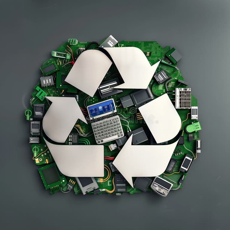 Old Electronic Devices and Recycle Logo, E Waste and Recycling Concept ...
