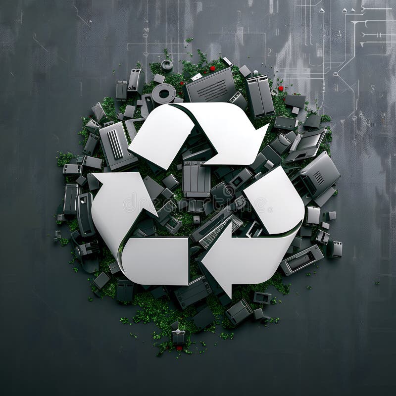 Old Electronic Devices and Recycle Logo, E Waste and Recycling Concept ...