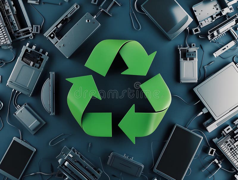 Old Electronic Devices and Recycle Logo, E Waste and Recycling Concept ...
